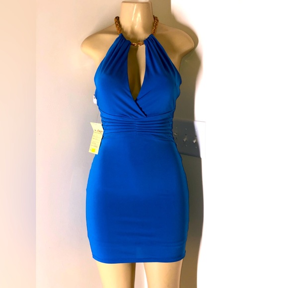Nikibiki | Dresses | Nikibiki Blue Bodycon Dress With Gold Chain Halter ...